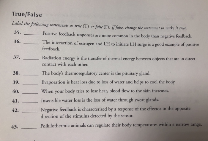 Solved True/False Label the following statements as true (T) | Chegg.com