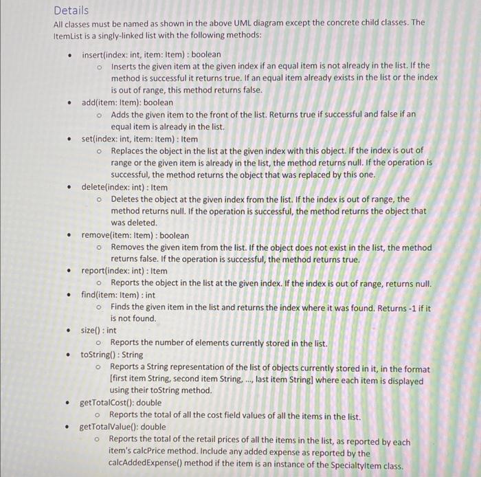 Solved Details All classes must be named as shown in the | Chegg.com