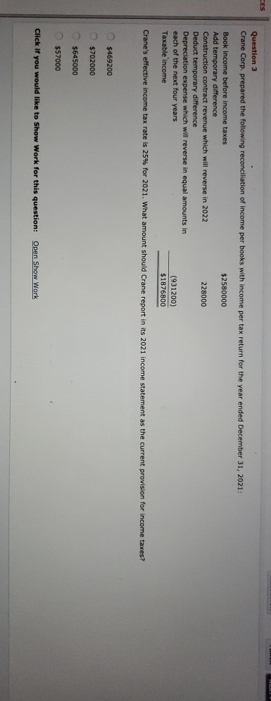 Solved CES Question 3 Crane Corp. prepared the following | Chegg.com