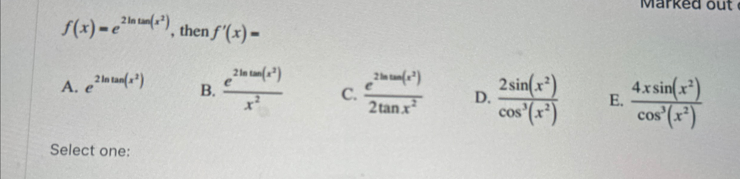 Solved f(x)=e2lntan(x2), ﻿then | Chegg.com