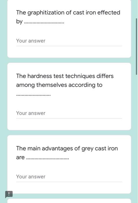 Solved The graphitization of cast iron effected by .... Your | Chegg.com