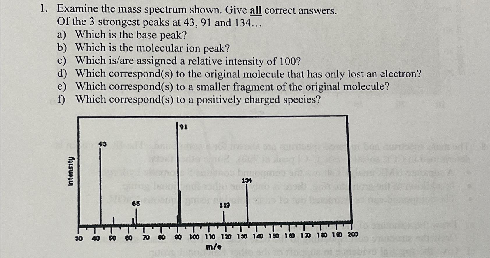 Solved Examine the mass spectrum shown. Give all correct | Chegg.com