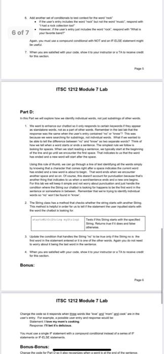 Can anyone do this for me? Lab 7 for ITSC 1212 | Chegg.com