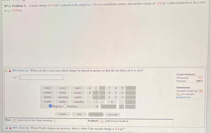 Solved (8\%) Problem 1: A point charge of 5.2μC is placed at | Chegg.com