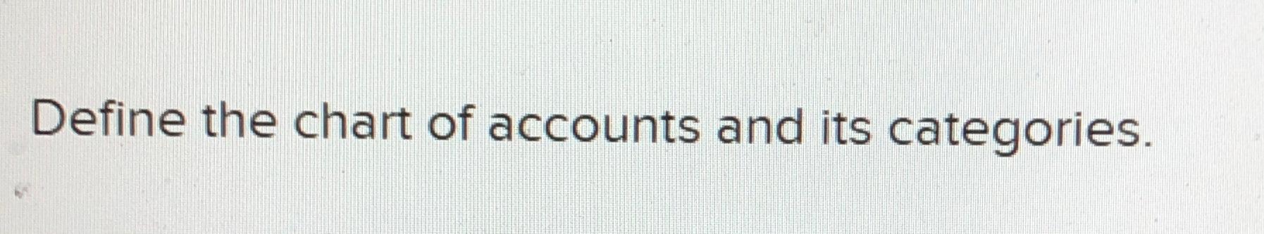Solved Define the chart of accounts and its categories. | Chegg.com