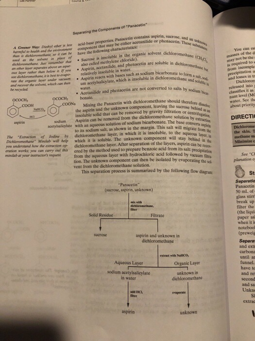 Separating the Components of "Panacetin one and an | Chegg.com