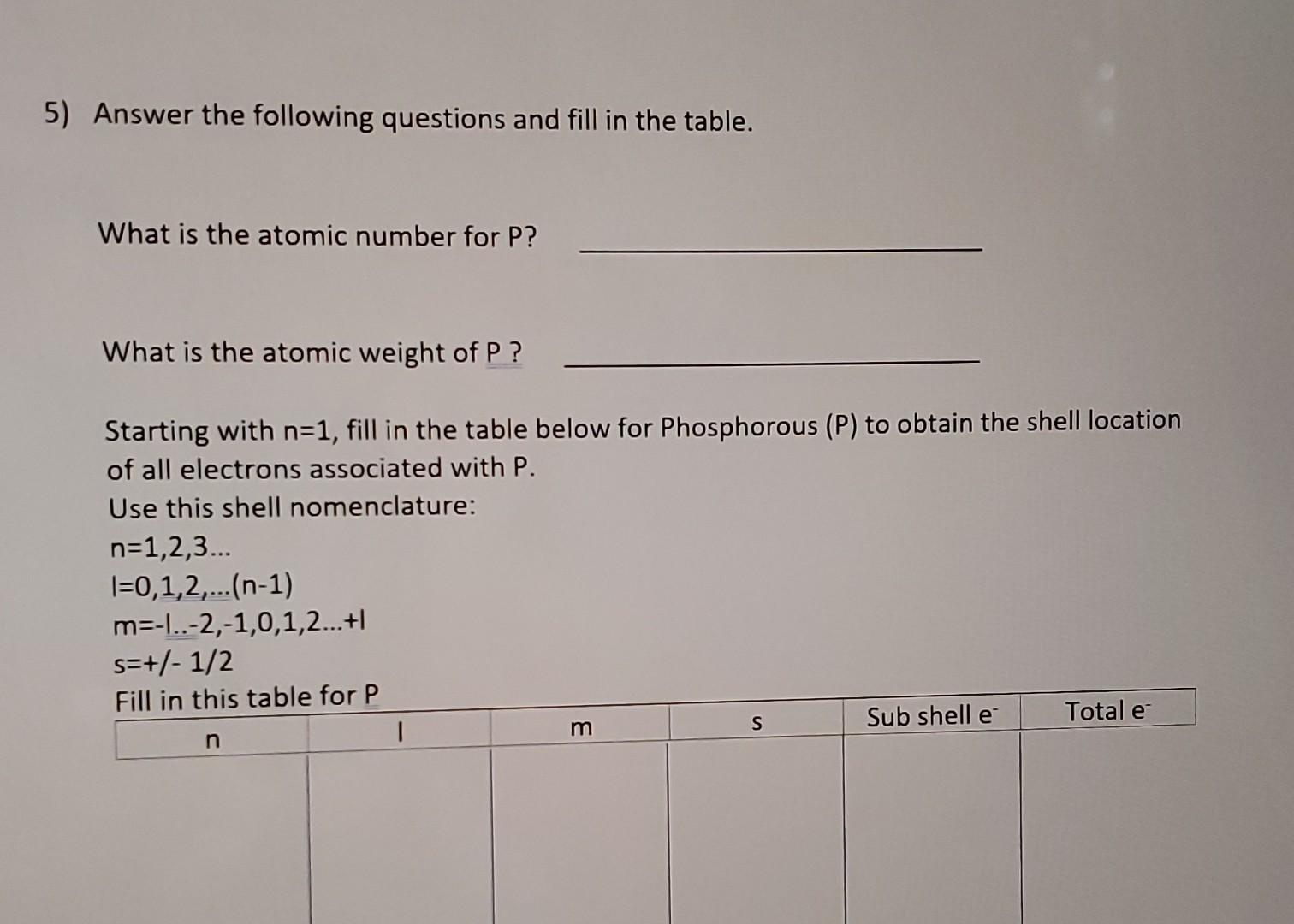 Solved 5) Answer the following questions and fill in the | Chegg.com