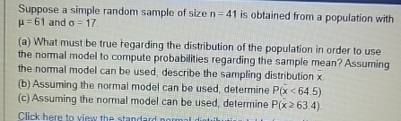 Solved Suppose a simple random sample of size n=41 ﻿is | Chegg.com