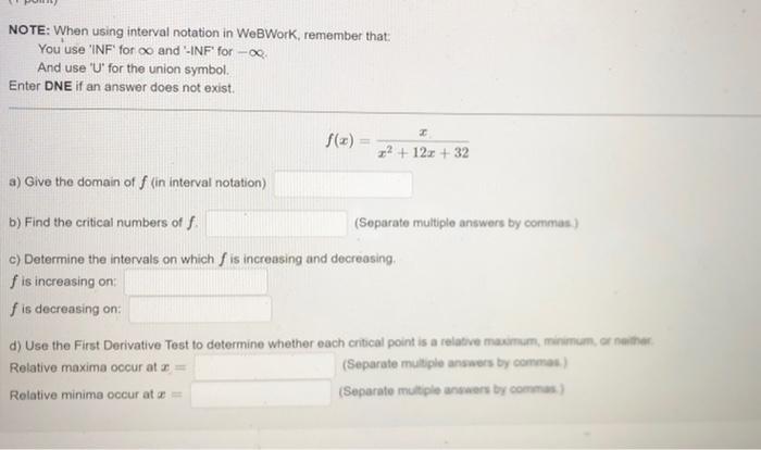 Solved NOTE: When using interval notation in WebWork, | Chegg.com