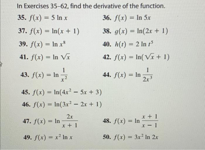 Solved In Exercises 35-62, find the derivative of the | Chegg.com