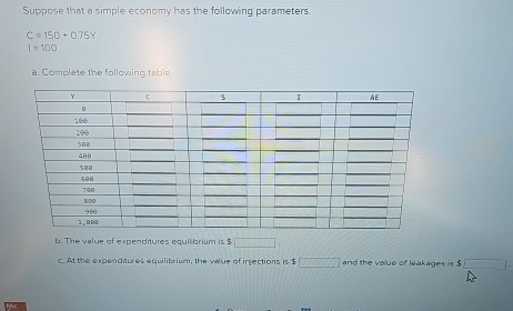 Solved Suppose that a simple economy has the following | Chegg.com