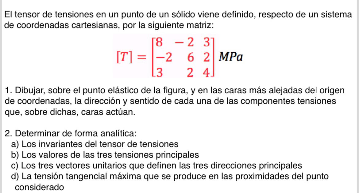Solved El tensor de tensiones en un punto de un sólido viene | Chegg.com