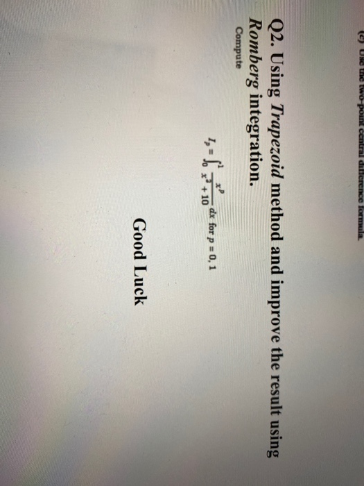 Solved (C) Use the two-point central difference formula Q2. | Chegg.com