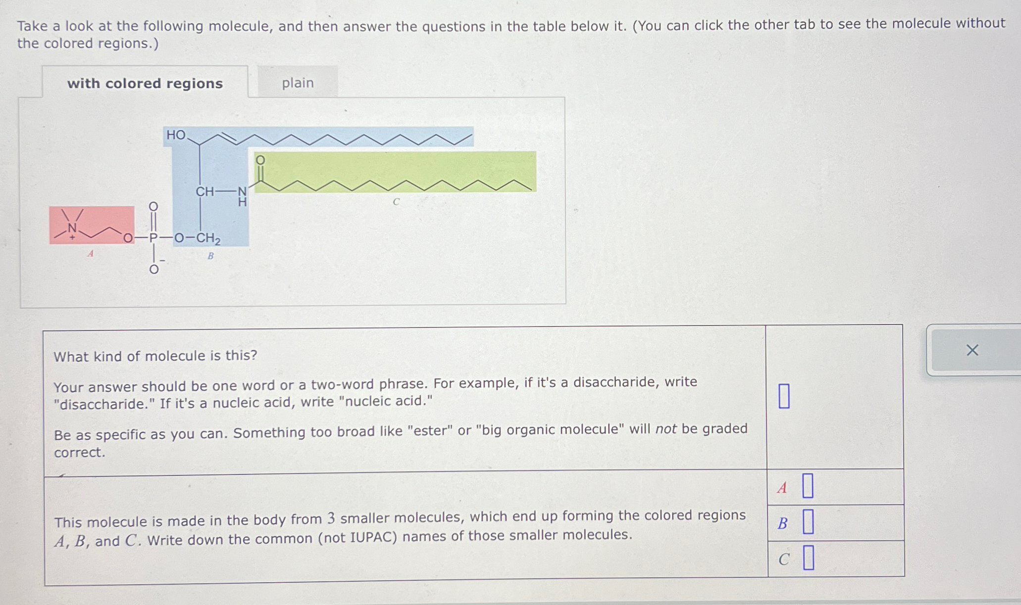 Solved Take a look at the following molecule, and then | Chegg.com