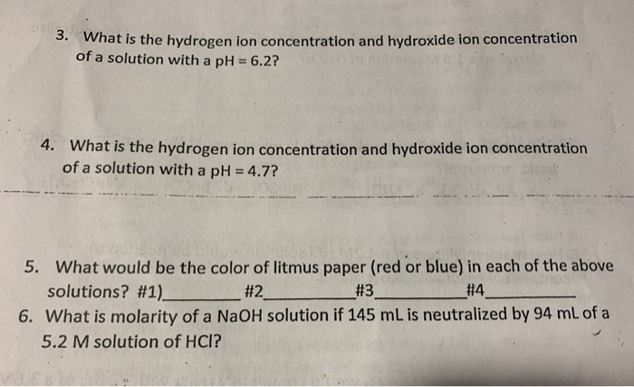 Solved 3. What is the hydrogen ion concentration and | Chegg.com