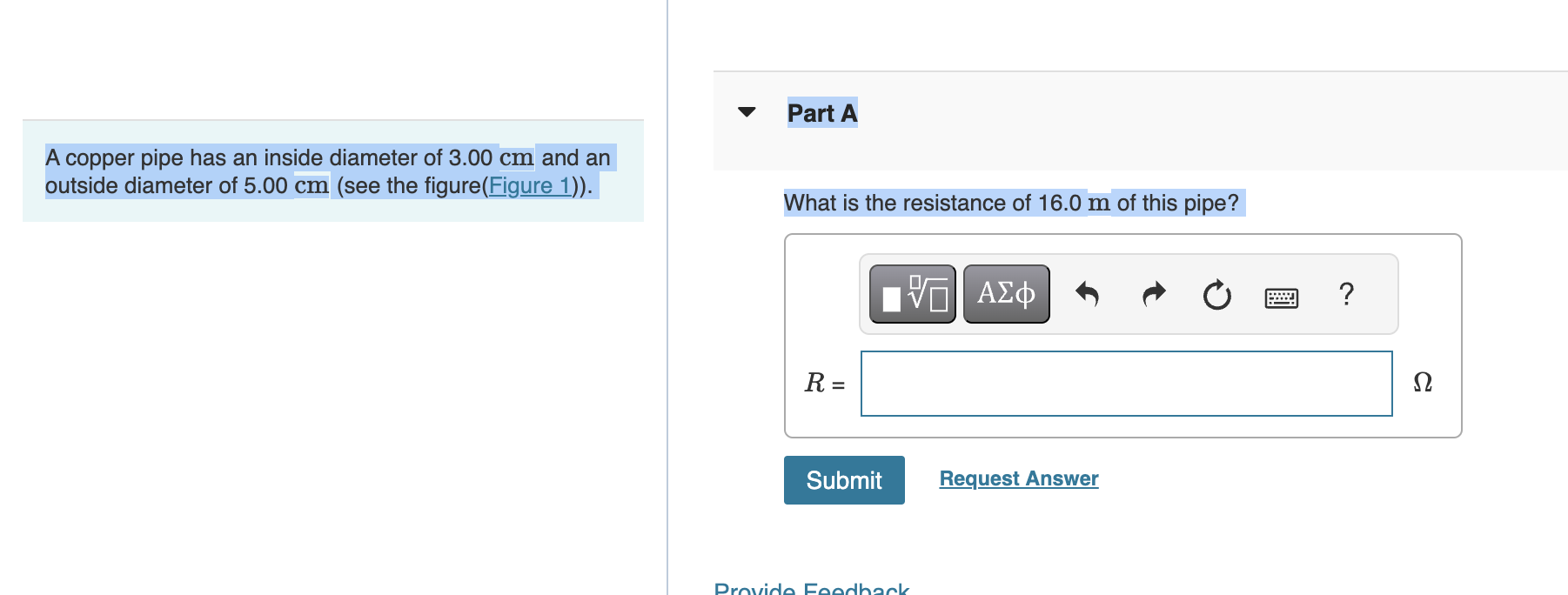 Solved A copper pipe has an inside diameter of 3.00 ﻿cm and | Chegg.com