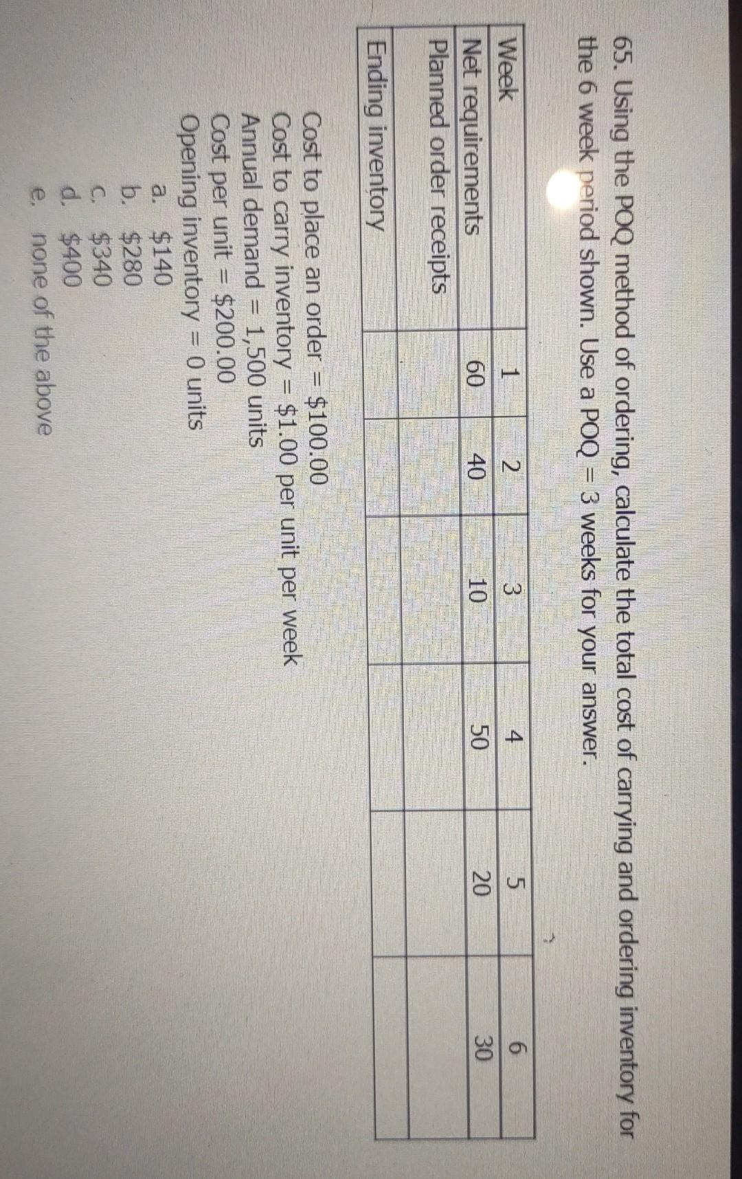 Solved 65. Using the POQ method of ordering, calculate the | Chegg.com