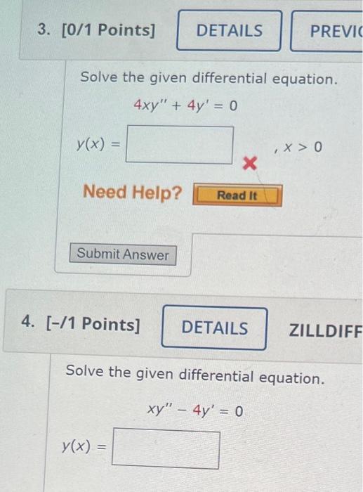 Solved 3. [0/1 Points] Solve the given differential | Chegg.com