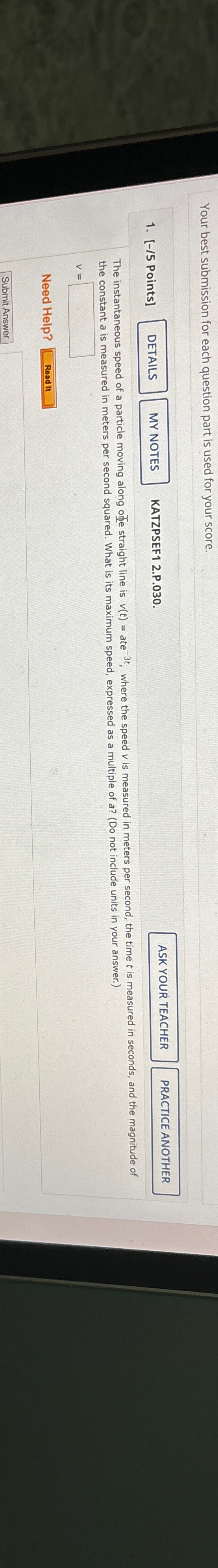 Solved [-/5 ﻿Points]DETAILS∫﻿﻿1KATZPSEF1 2.P.030.ASK YOUR | Chegg.com