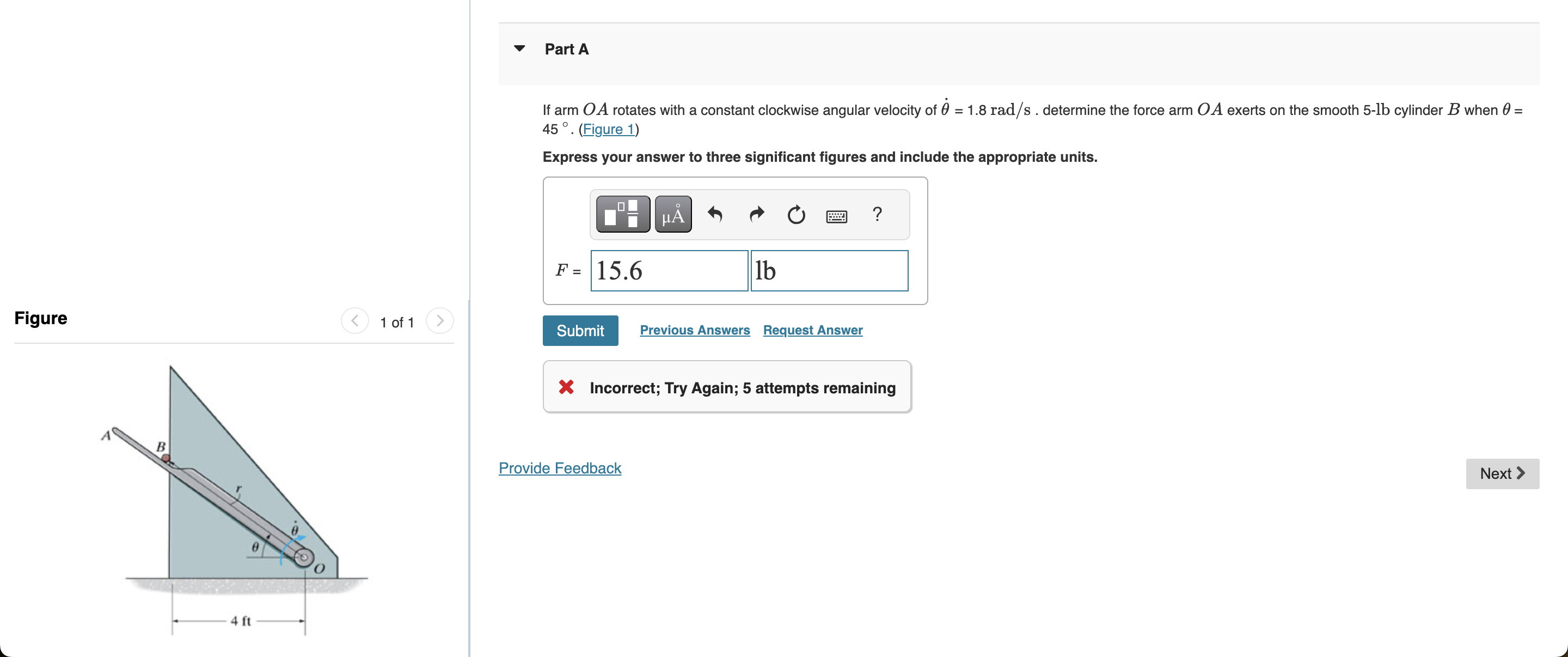 Solved Part AIf arm OA ﻿rotates with a constant clockwise | Chegg.com