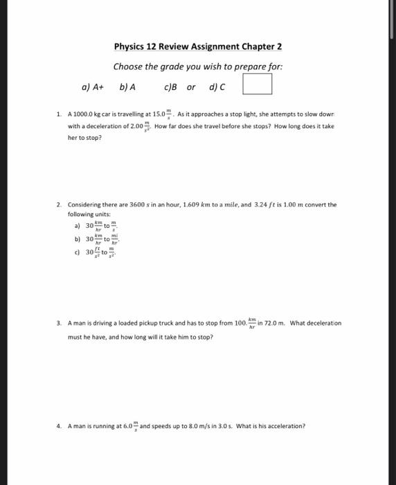 Solved Physics 12 Review Assignment Chapter 2 Choose the | Chegg.com