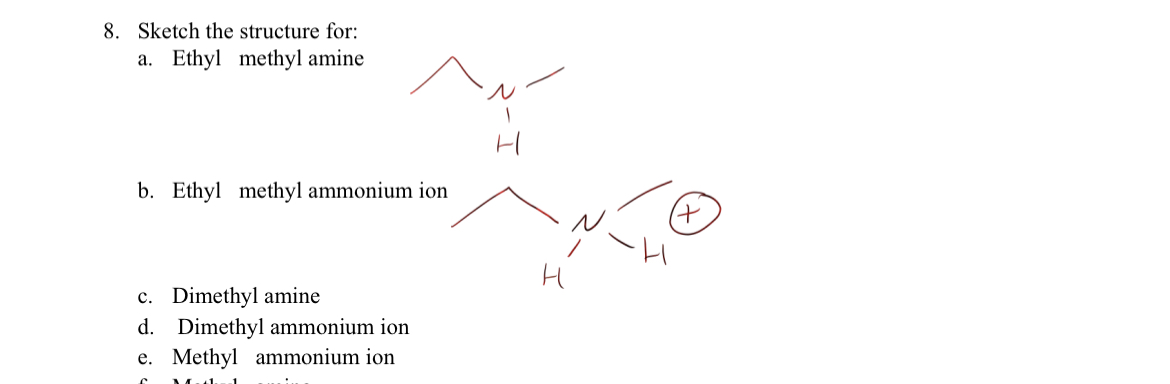 Solved Sketch the structure for:a. ﻿Ethyl methyl amineb. | Chegg.com