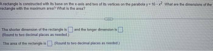 Solved Arectangle is constructed with its base on the x-axis | Chegg.com