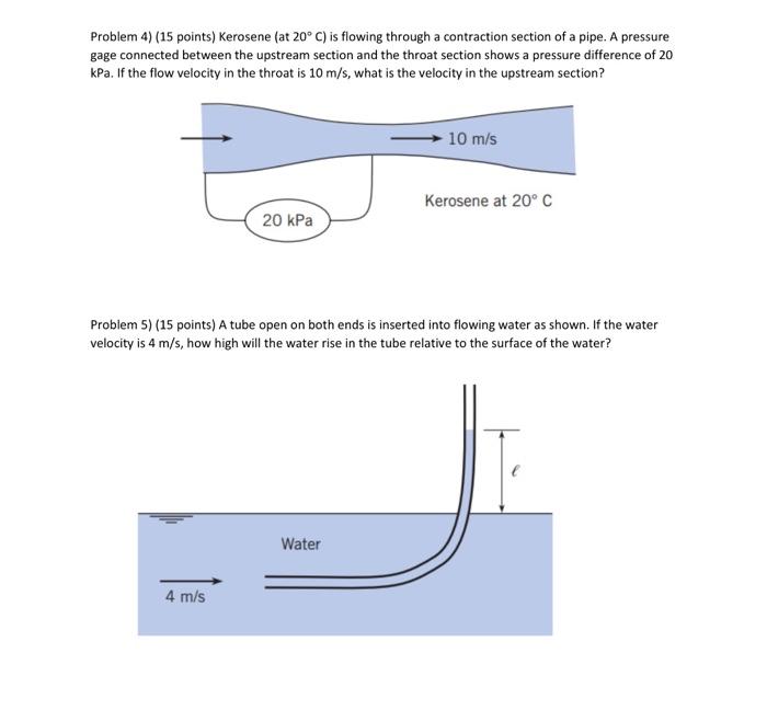Solved Problem 4) (15 points) Kerosene (at 20∘C ) is flowing | Chegg.com