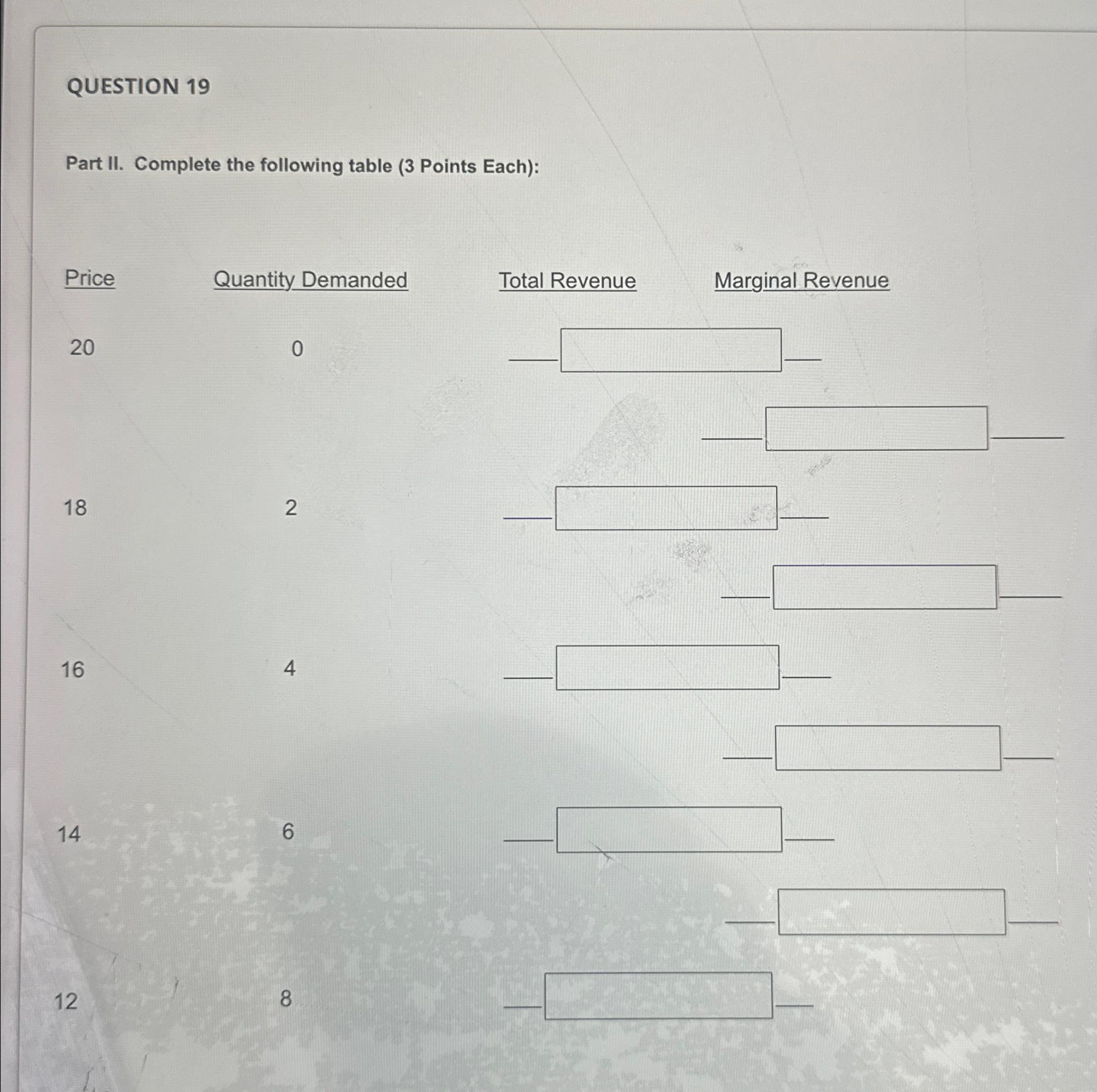Solved QUESTION 19Part II. ﻿Complete the following table (3 | Chegg.com