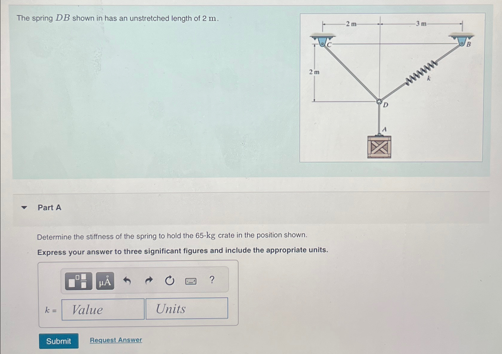 Solved The spring DB ﻿shown in has an unstretched length of | Chegg.com
