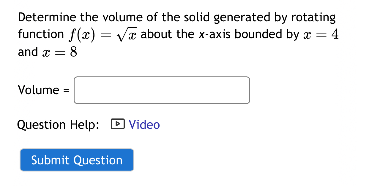 Solved Determine the volume of the solid generated by | Chegg.com