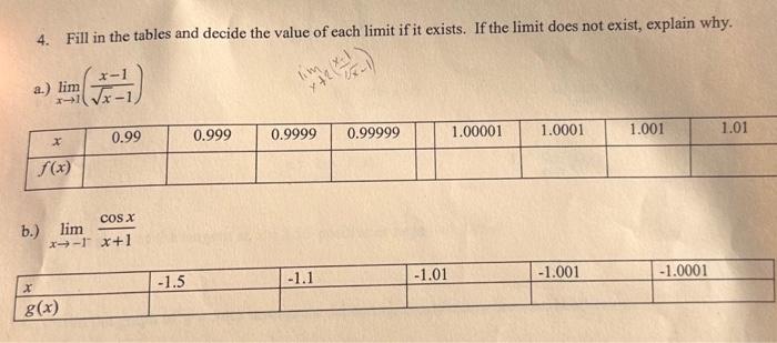 Solved 4. Fill in the tables and decide the value of each | Chegg.com