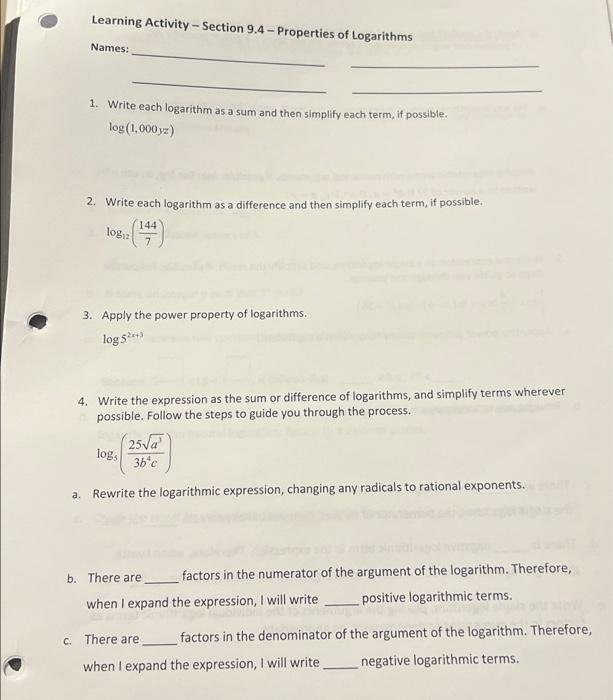 Solved Learning Activity - Section 9.4 - Properties of | Chegg.com