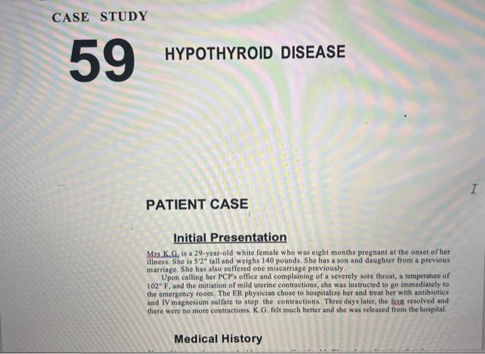 Solved HYPOTHYROID DISEASE PATIENT CASE Initial Presentation | Chegg.com