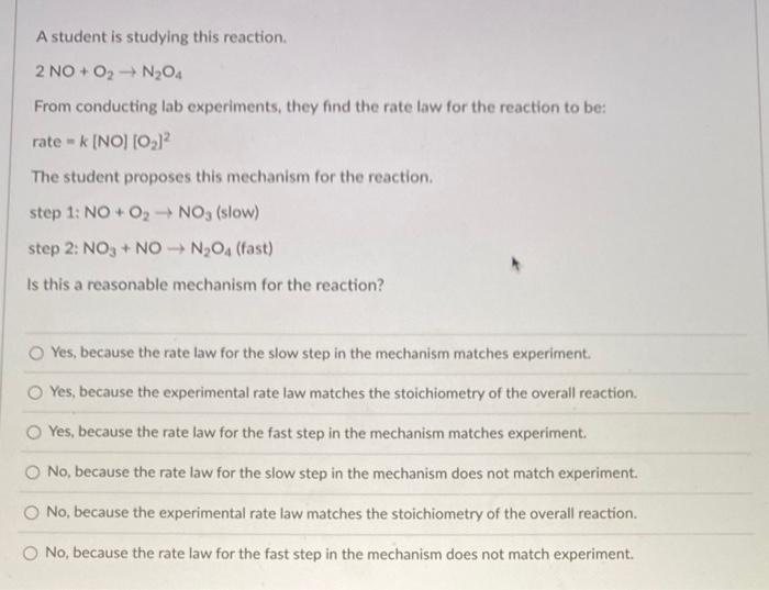 Solved A student is studying this reaction. 2NO+O2→N2O4 From | Chegg.com