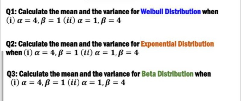 Solved Q1: Calculate the mean and the variance for Weibull | Chegg.com