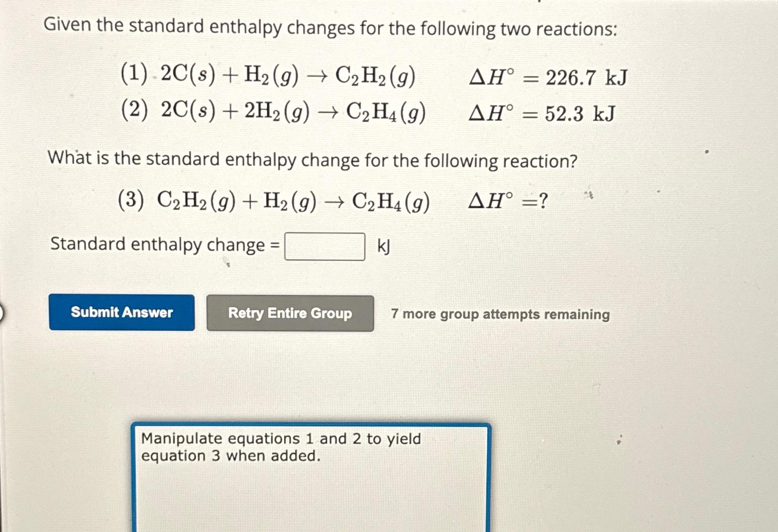 Solved Given the standard enthalpy changes for the following | Chegg.com