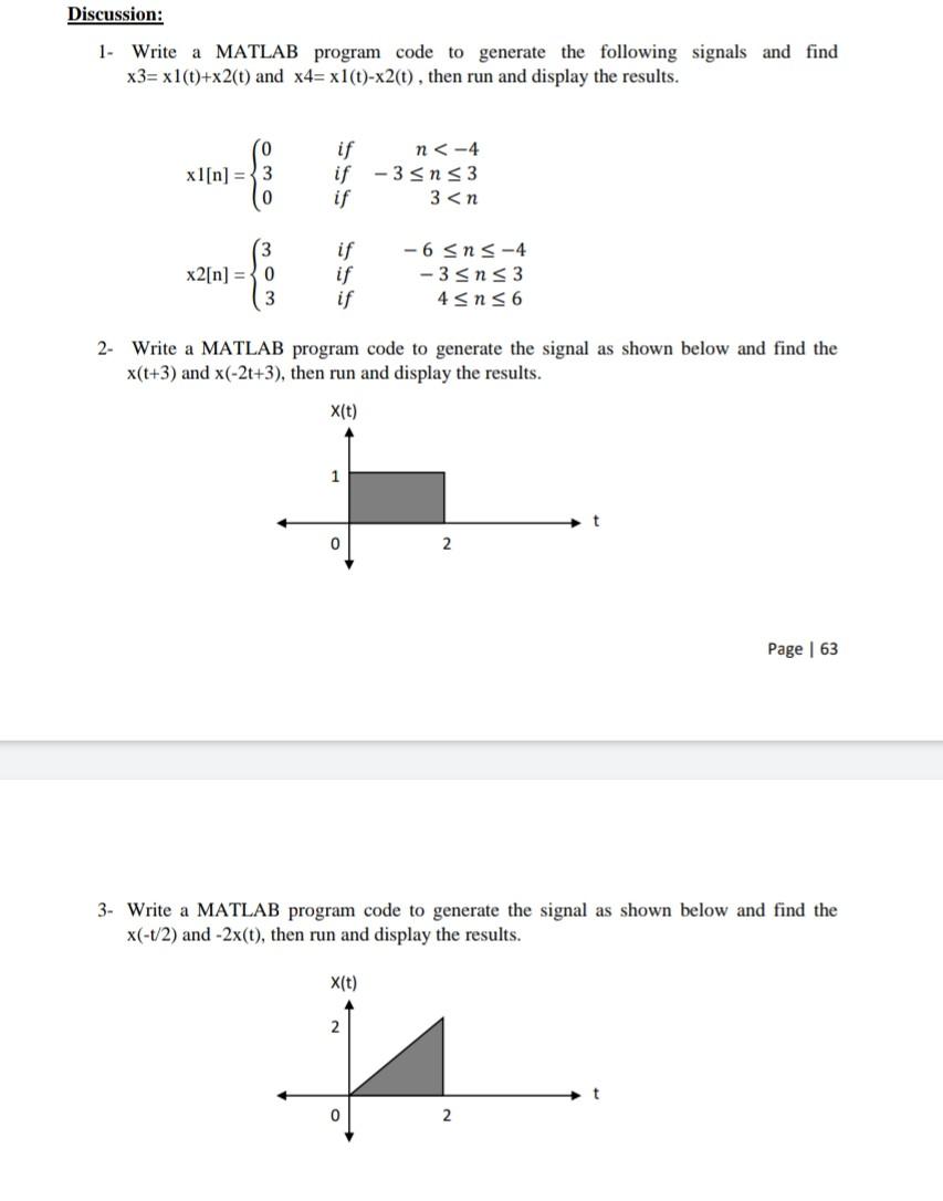 Discussion: 1. Write a MATLAB program code to | Chegg.com