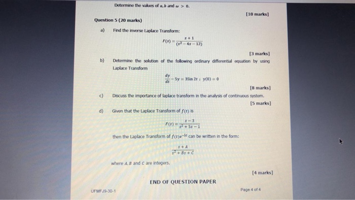 Solved Determine the values of a,b and > 0 [10 marks] | Chegg.com
