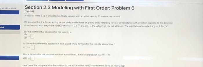 Solved Section 2 3 Modeling With First Order Problem 6 1