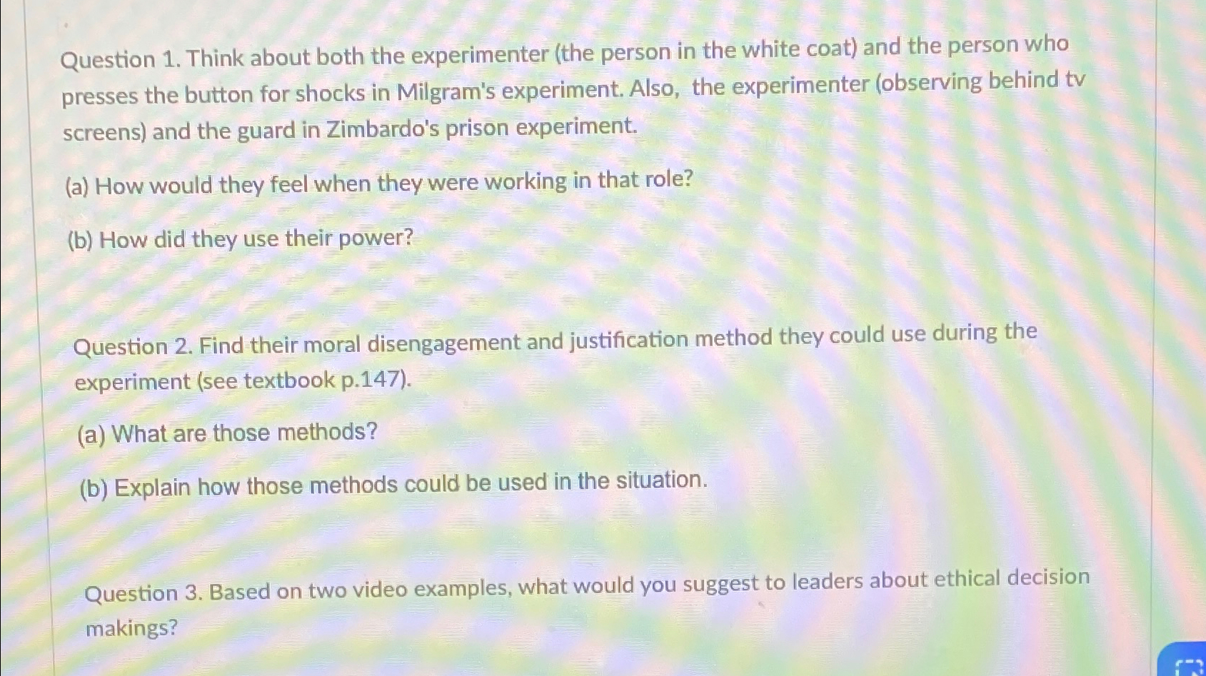 Solved Question 1. ﻿Think about both the experimenter (the | Chegg.com