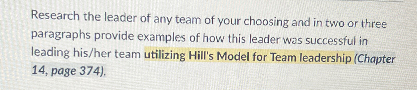 Solved Research the leader of any team of your choosing and | Chegg.com