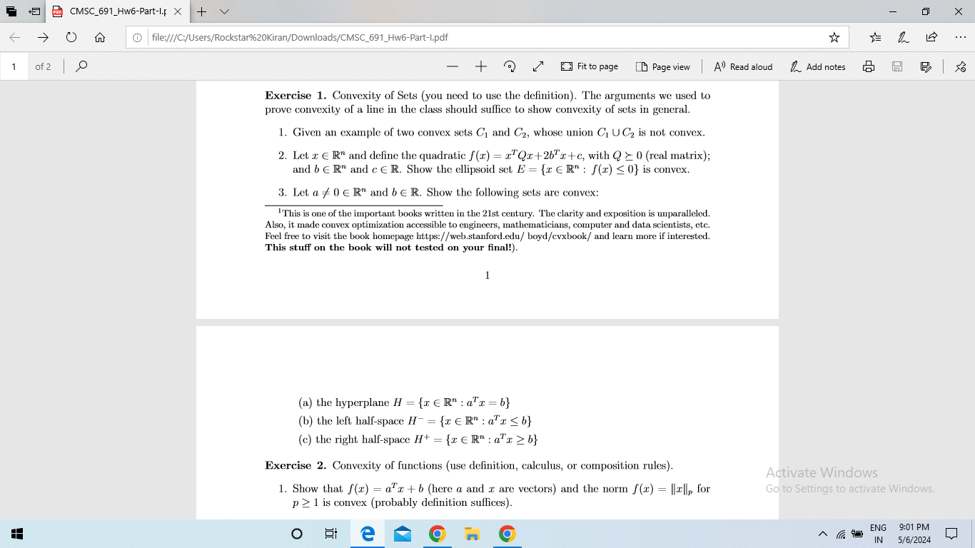 Solved Exercise 1. ﻿Convexity of Sets (you need to use the | Chegg.com