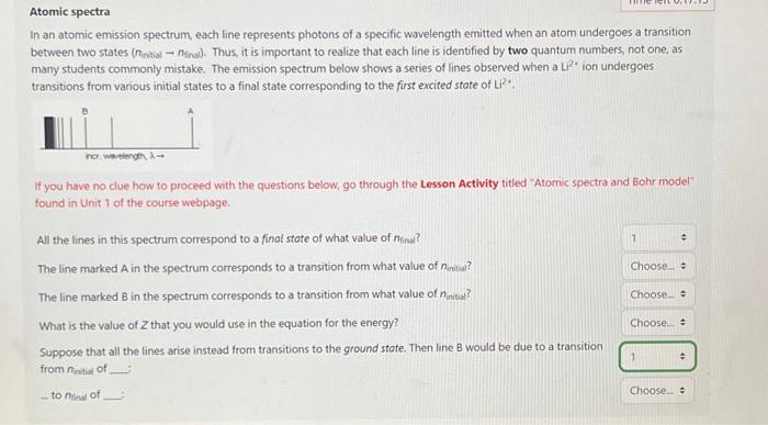 Solved Atomic Spectra In An Atomic Emission Spectrum Each