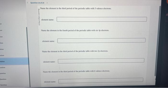 Solved Name the element in the third period of the periodic | Chegg.com