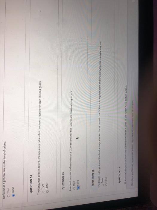 Solved Deflation is a general rise in the level of prices. | Chegg.com