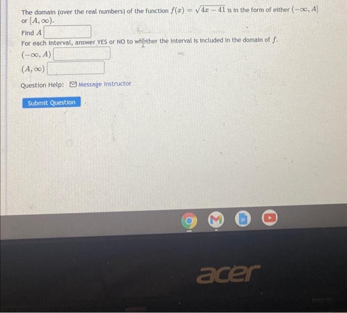Solved The domain (over the real numbers) of the function | Chegg.com