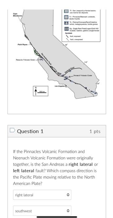 Cape Mendocino Point Reyes- Pinnacles Volcanic Center | Chegg.com