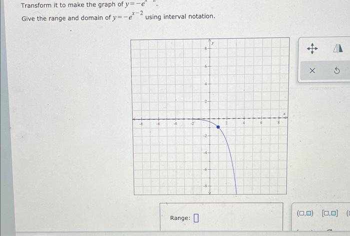 Solved Transform it to make the graph of y=-e Give the range | Chegg.com