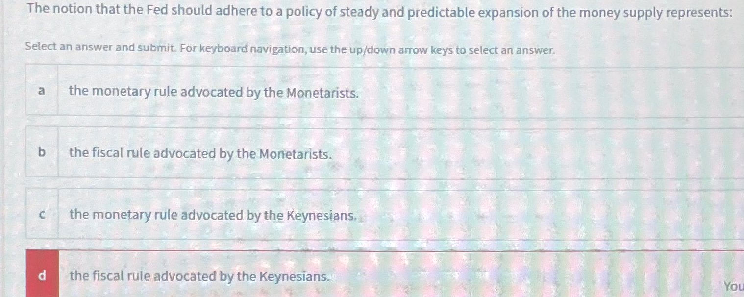 Solved The notion that the Fed should adhere to a policy of | Chegg.com